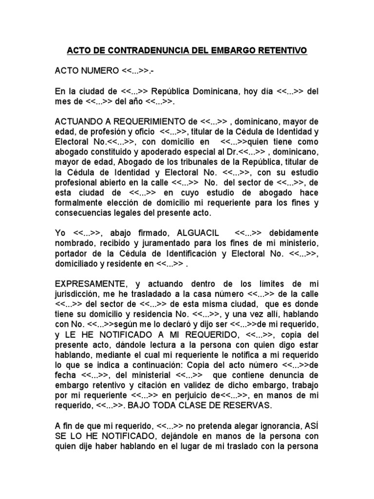 Acto de Contradenuncia Del Embargo Retentivo | PDF