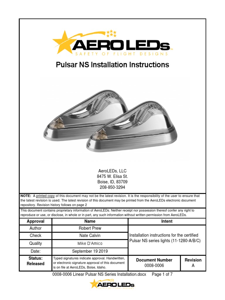 Pulsar NS Installation Instructions: Approval Name Intent | PDF ...