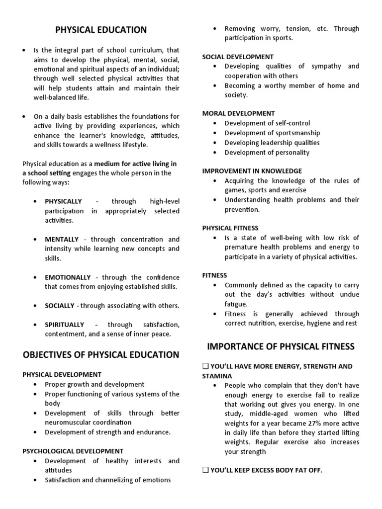 Pe Notes | PDF | Physical Fitness | Weight Training