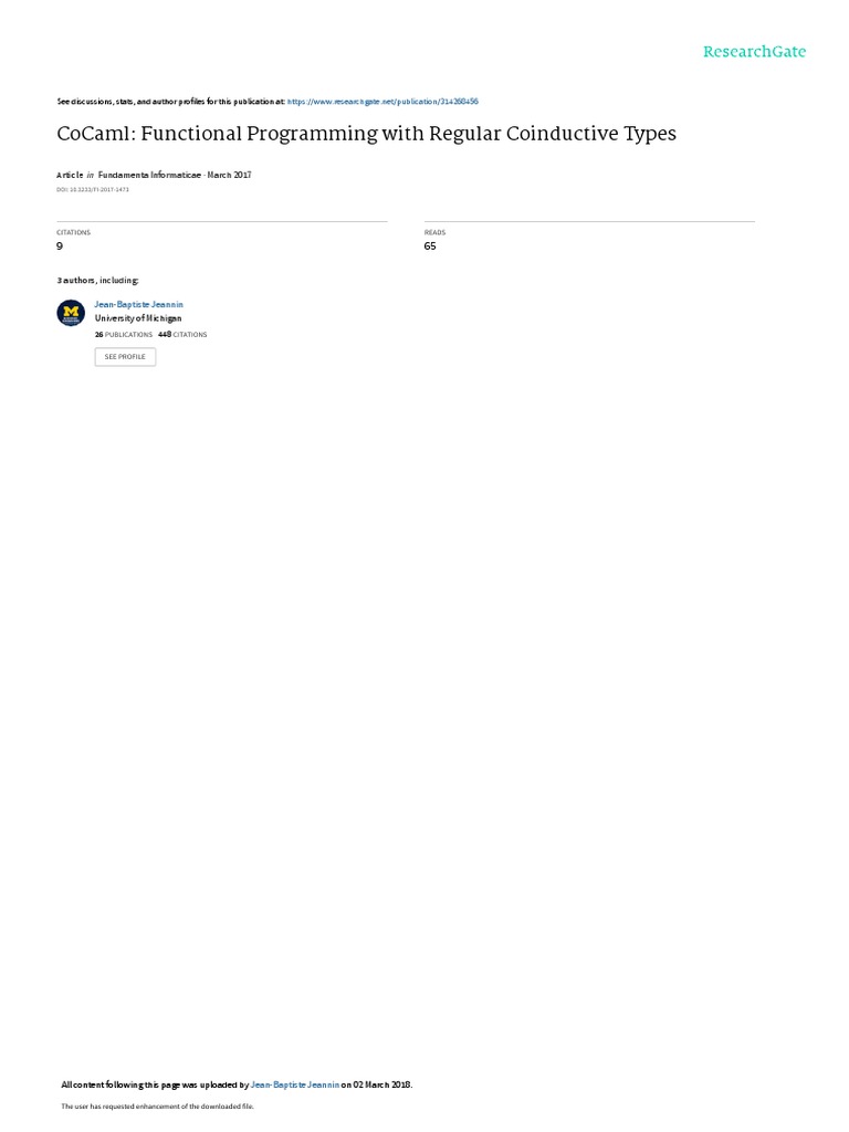 Cocaml: Functional Programming With Regular Coinductive Types | PDF | Functional Programming ...