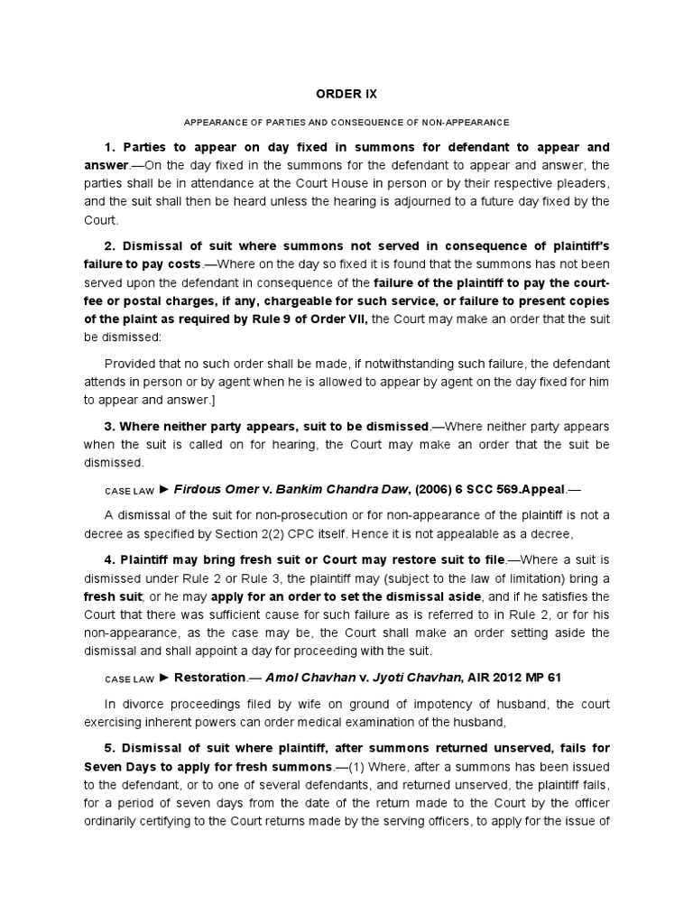 Appearance of Parties and Consequence of Non-Appearance: Case Law | PDF ...