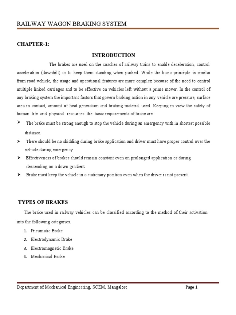 Railway Wagon Braking System: Chapter-1 | PDF | Brake | Vehicle Technology