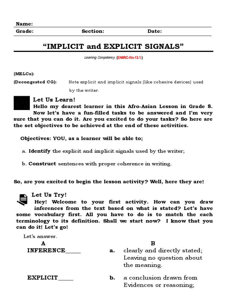 AS 4 Explicit and Implicit Signals With Answer KEY Rodriguez Ray Enrick ...