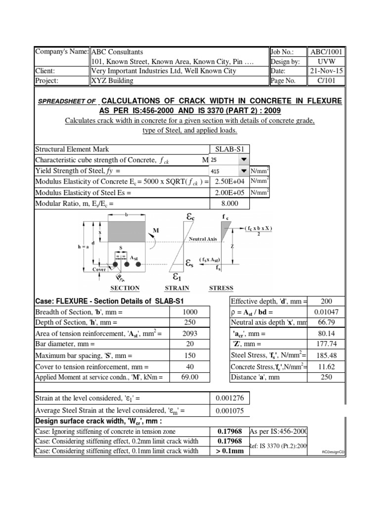 Calculation of Crack Width in Concrete Flexural Members According to IS ...