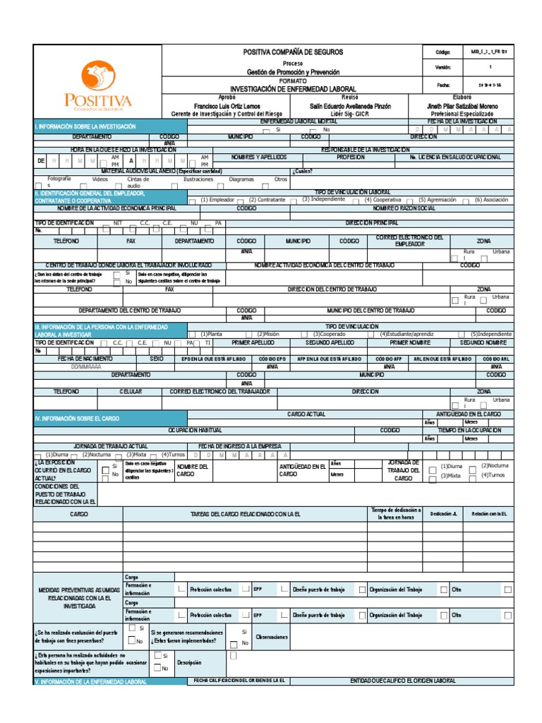 Formato Inv de Enfermedad Laboral | PDF | Salario | Derecho laboral