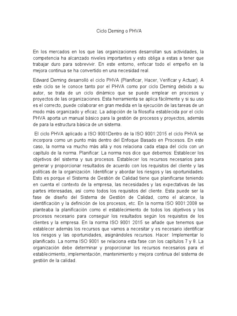 Ciclo Deming o PHVA | PDF | Gestión de la calidad | Planificación