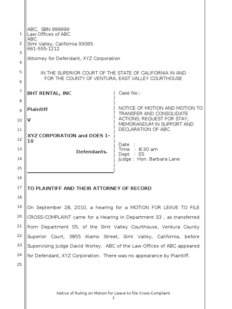 Notice of Ruling On Motion For Leave To File Cross-Complaint | PDF ...
