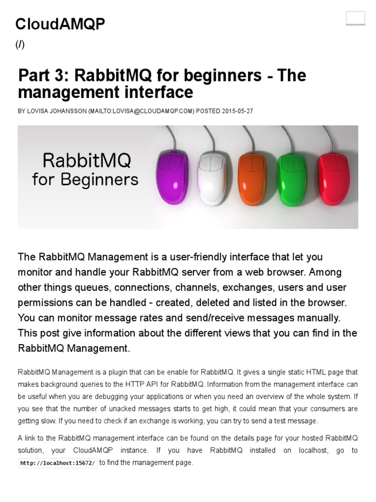 RabbitMQ For Beginners - The Management Interface | PDF | Internet Relay Chat | Computer Cluster