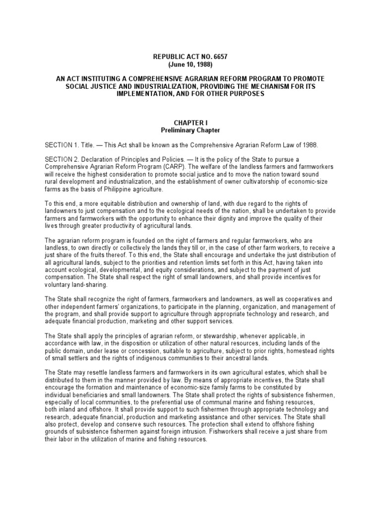 Comprehensive Agrarian Reform Law of 1988. | PDF | Justice | Crime ...