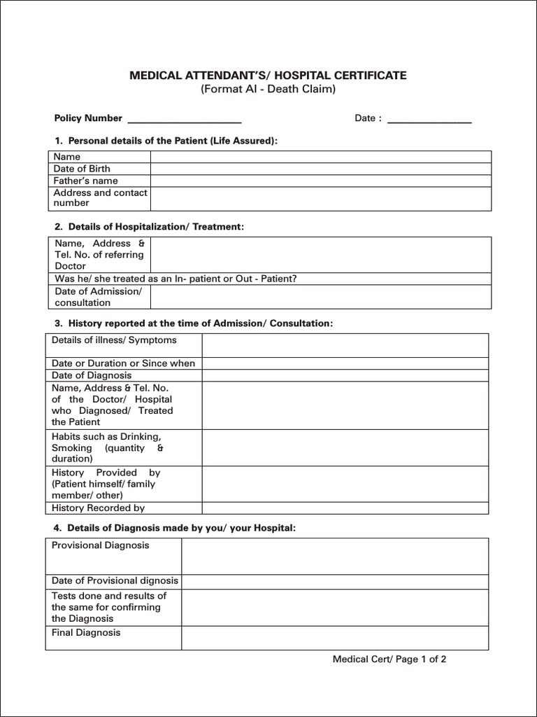 Medical Attendant Hospital Certificate | PDF | Patient | Symptom
