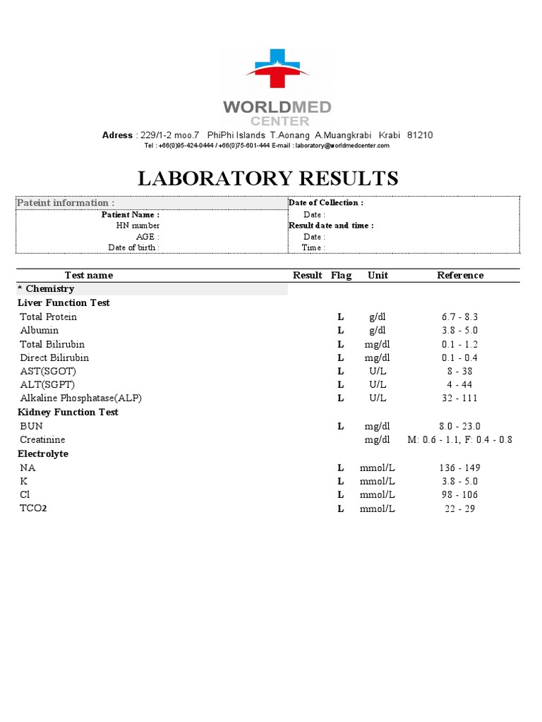 Laboratory Results: Adress: 229/1-2 Moo.7 Phiphi Islands T.Aonang A ...
