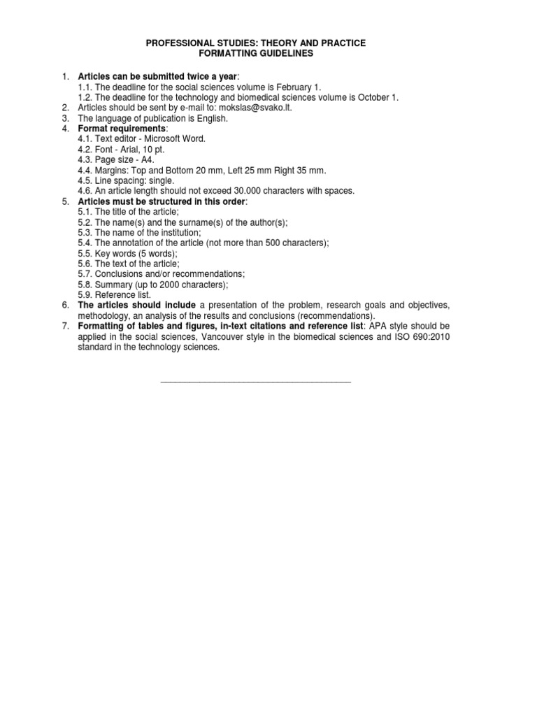 Professional Studies: Theory and Practice Formatting Guidelines | PDF