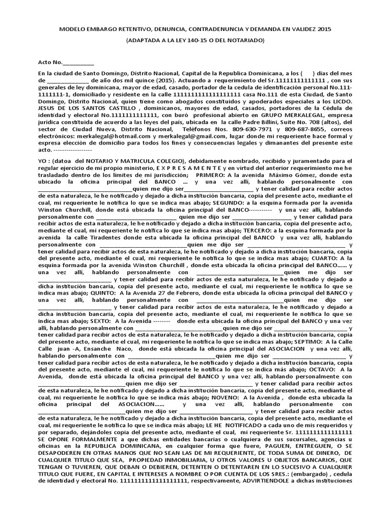 Embargo Retentivo | PDF | Pagos | República Dominicana
