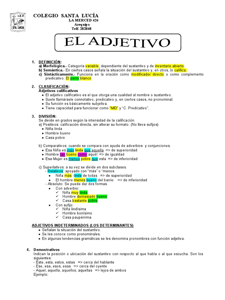 Práctica Del Adjetivo Resuelta | PDF | Adjetivo | Gramática
