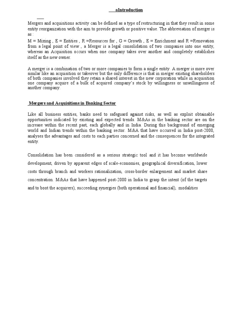 Introduction | PDF | Mergers And Acquisitions | Banks