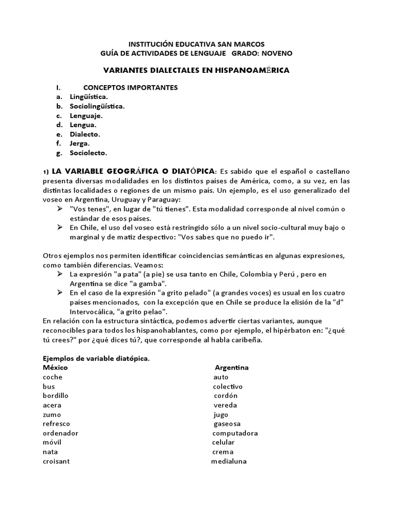 guia variantes dialectales 9° | PDF | Dialecto | Sociolingüística
