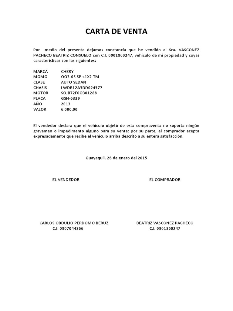 Carta de Venta | PDF