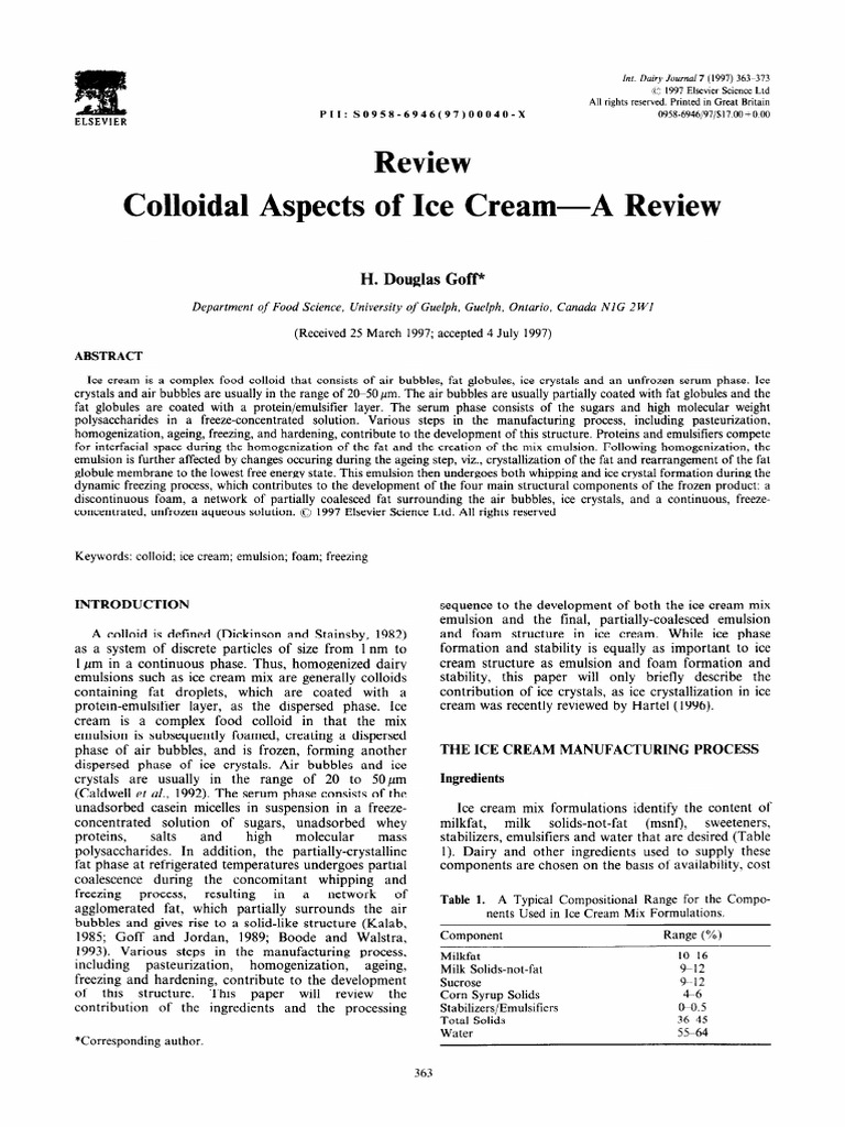 Review Colloidal Aspects of Ice Cream A PDF | PDF | Emulsion | Adsorption