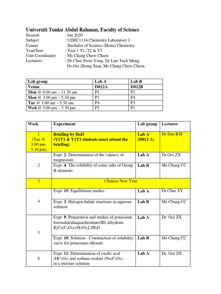Universiti Tunku Abdul Rahman, Faculty of Science | PDF | Chemical ...