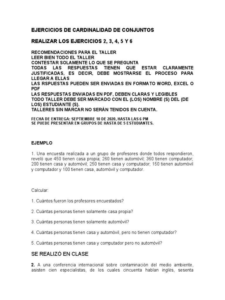 Ejercicios de Cardinalidad en Conjuntos | PDF | Science | Ciencia y ...