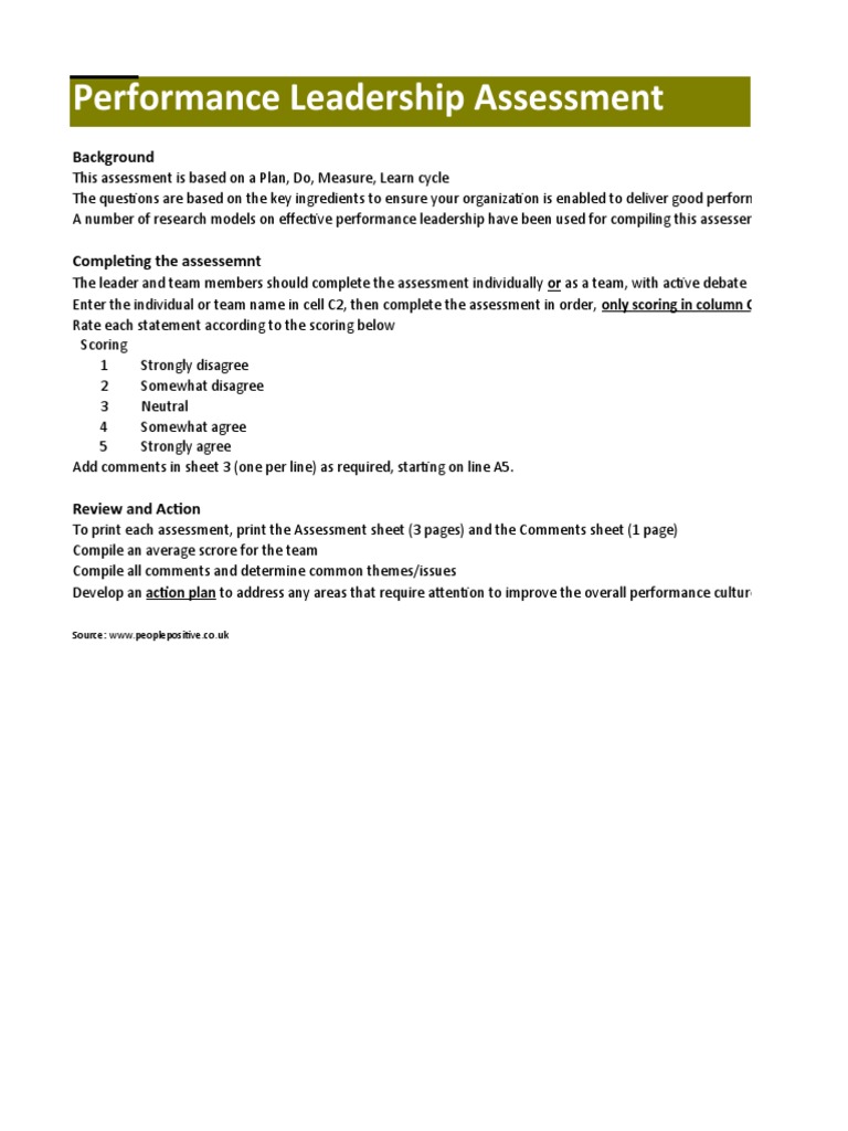 Performance Leadership Assessment: Background | PDF | Leadership ...