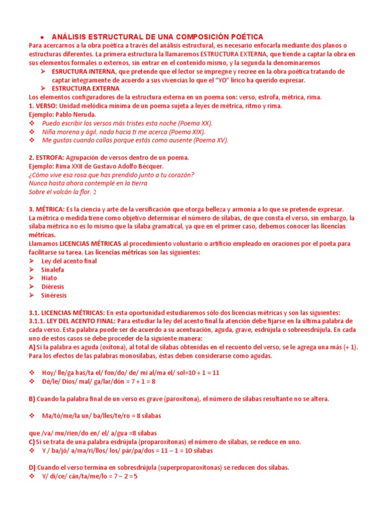 Análisis Estructural de Poemas | PDF | Metro (poesía) | Poesía