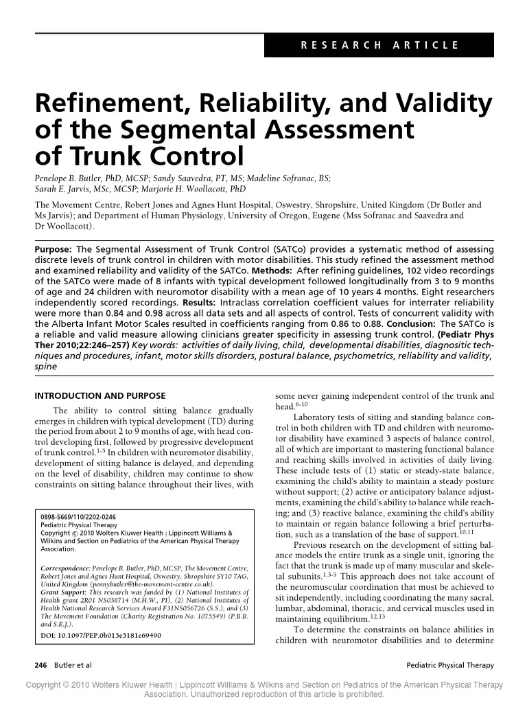 Refinement, Reliability, and Validity of The Segmental Assessment of ...