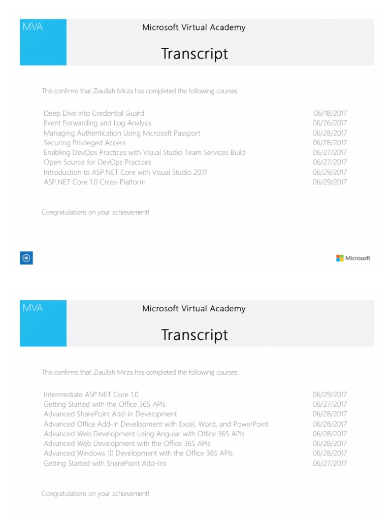 Course Certificates Under MVA Microsoft Virtual Academy | PDF ...
