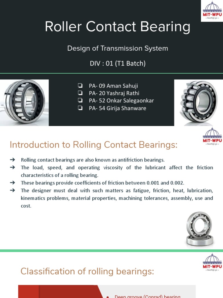 DTS Presentation 2 Bearings | PDF | Bearing (Mechanical) | Applied And ...