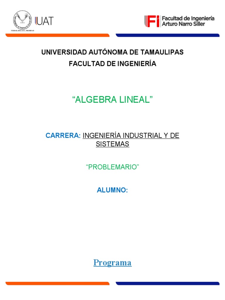 Problemario Algebra Lineal | Descargar gratis PDF | Matriz (Matemáticas) | Número complejo