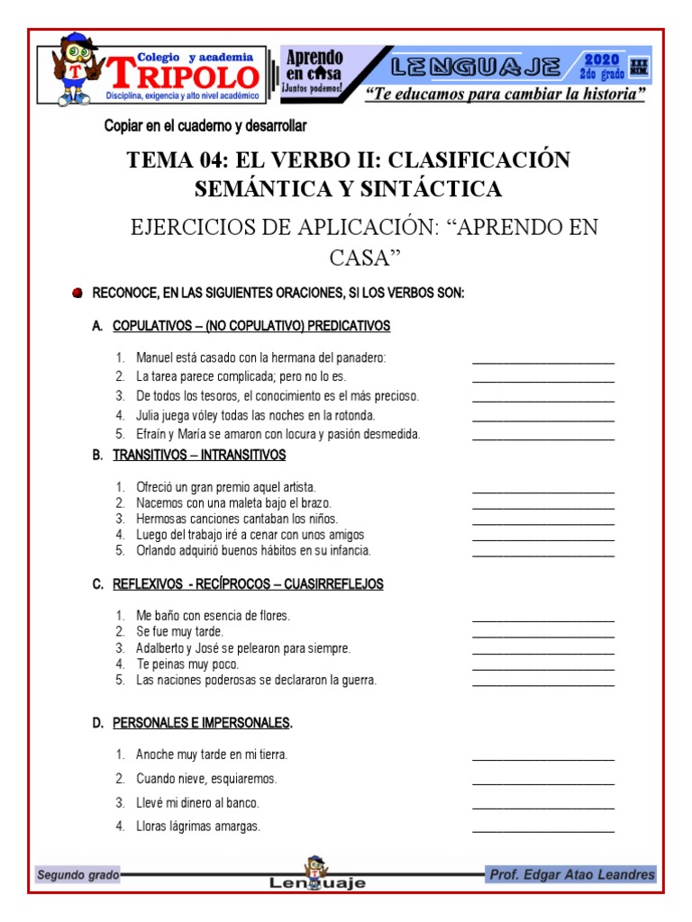 Clasificación de Verbos y Ejercicios | PDF