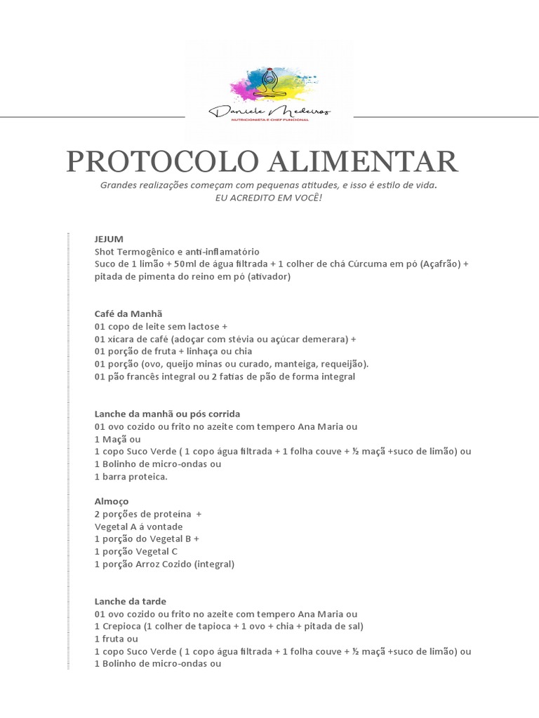 Protocolo Alimentar e Dieta Balanceada | PDF | Bem-estar | Estilo de vida