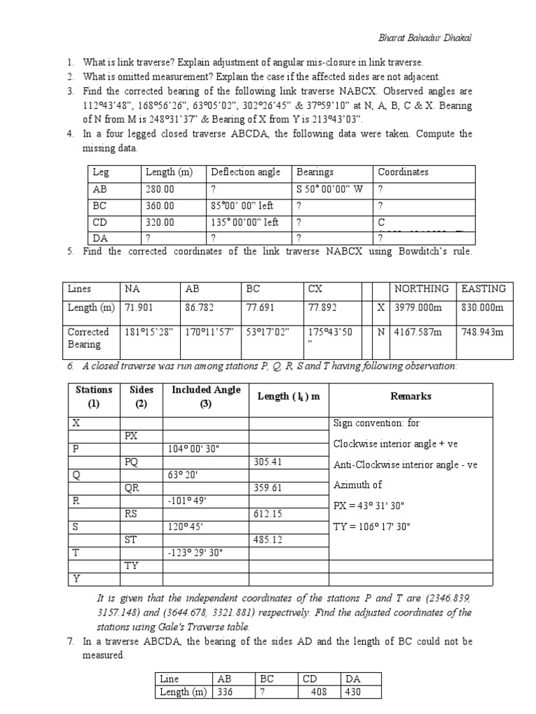 Surveying Assignment - Traverse - Chapter1 | PDF | Angle | Scientific Observation