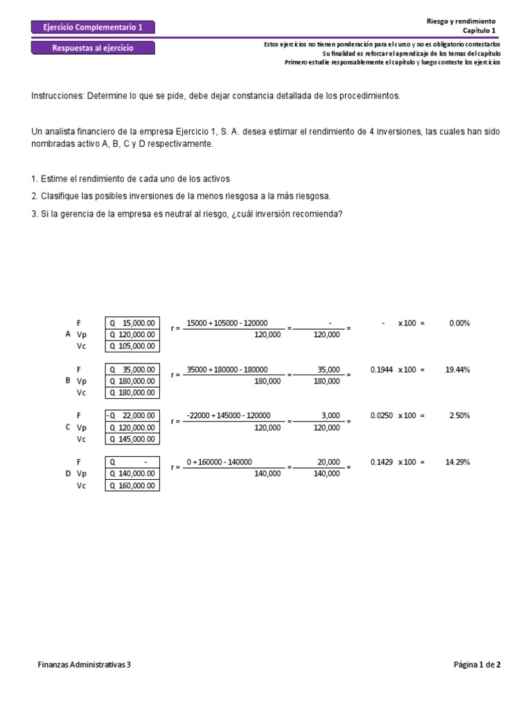 REspuesta Ejercicio Complementario 1 PDF | PDF | Inversiones | Dinero
