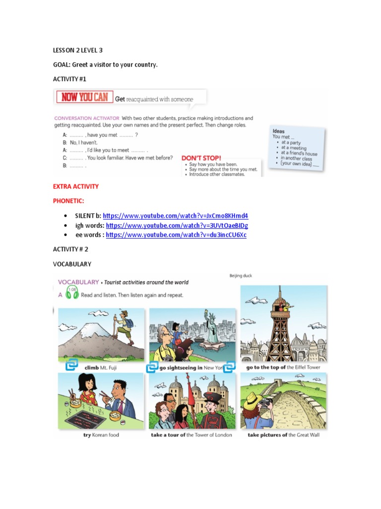LESSON 2 LEVEL 3 Activities | PDF