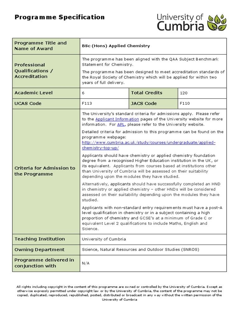 Programme Specification: Programme Title and Name of Award | PDF ...