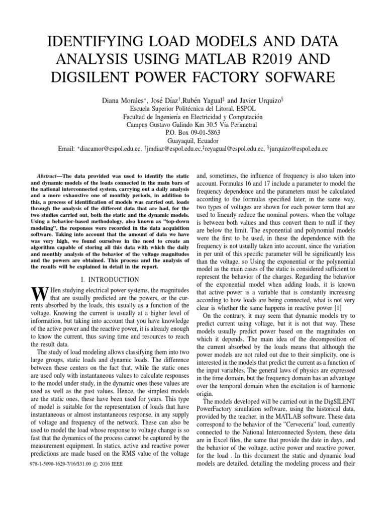 Identifying Load Models and Data Analysis Using Matlab R2019 and ...