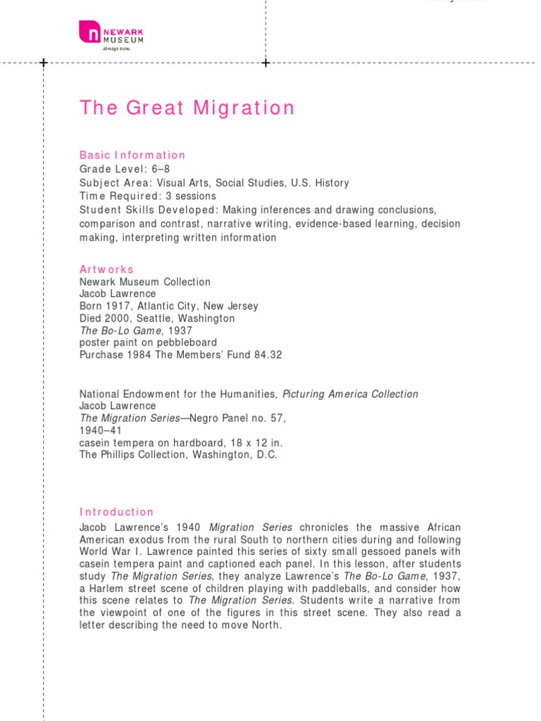 Newark MuseumThe Great Migration | PDF | Paintings | Emigrants