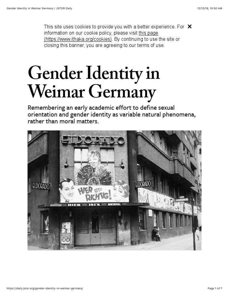 Gender Identity in Weimar Germany - JSTOR Daily PDF | PDF | Gender ...