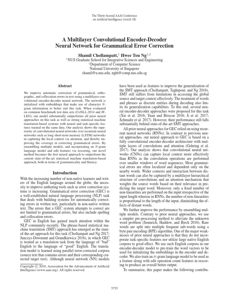 A Multilayer Convolutional Encoder-Decoder Neural Network For Grammatical Error Correction ...