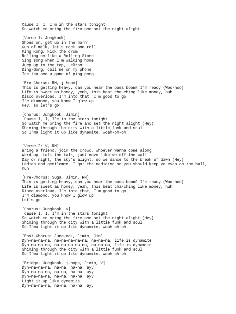 BTS Dynamite Lyrics Overview | PDF