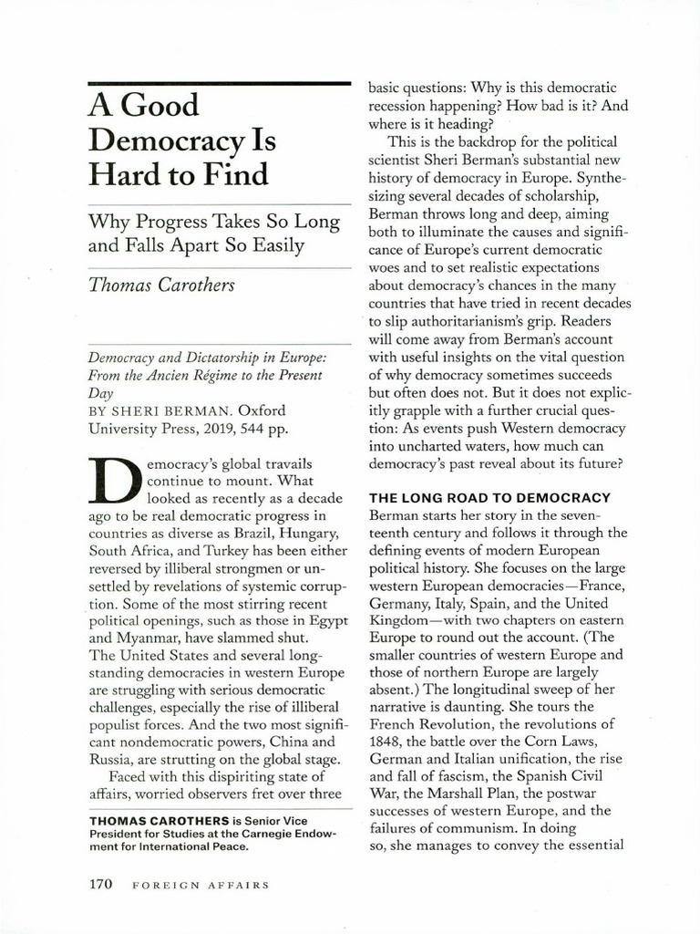 A Good Democracy Is Hard To Find - Why Progress Take So Long and Falls ...