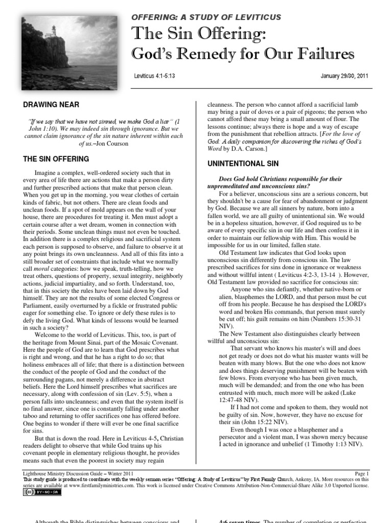 Lighthouse Member Handout - Week 4 The Sin Offering | PDF | Sacrifice | Sin
