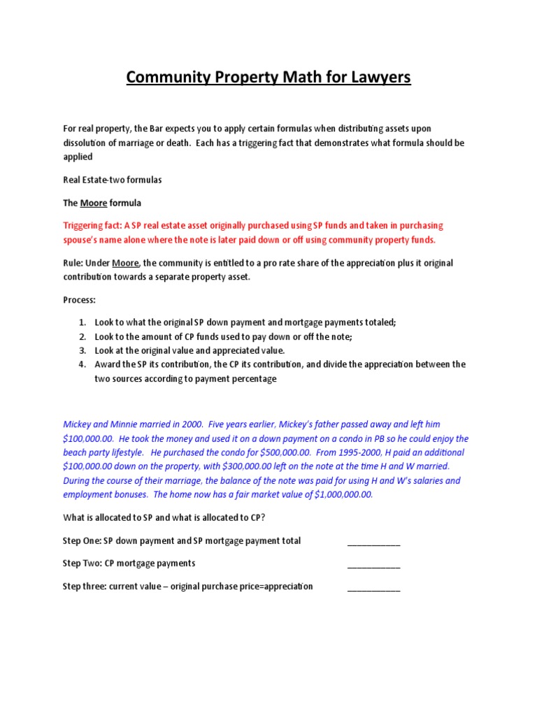 Community Property Math For Lawyers: The Moore Formula | PDF | Mortgage ...