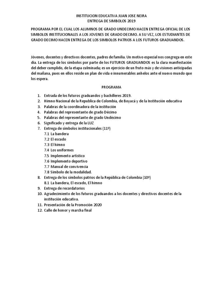 Ej Programa Entrega de Simbolos 2019 | PDF