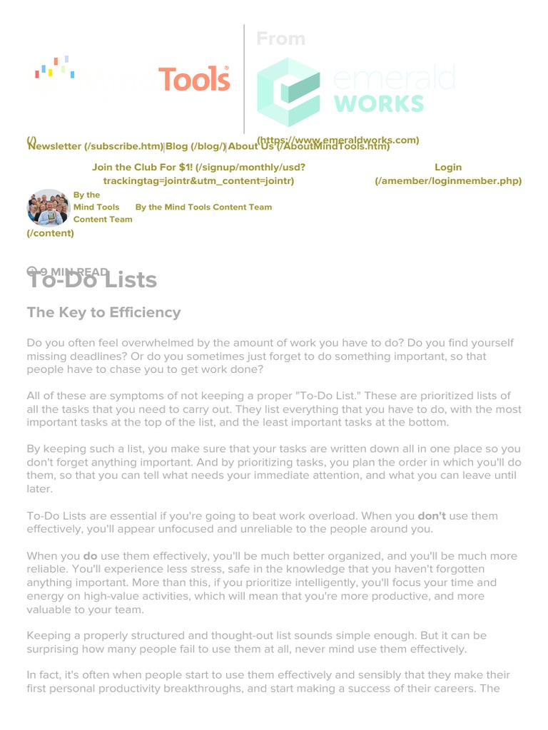 To-Do Lists - Time Management Training From MindTools | PDF | Time Management | Professional Skills