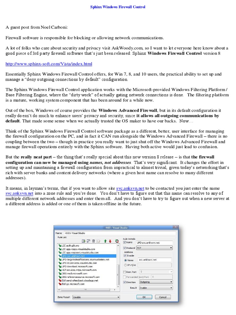 Sphinx Windows Firewall Control | PDF | Firewall (Computing) | Microsoft Windows