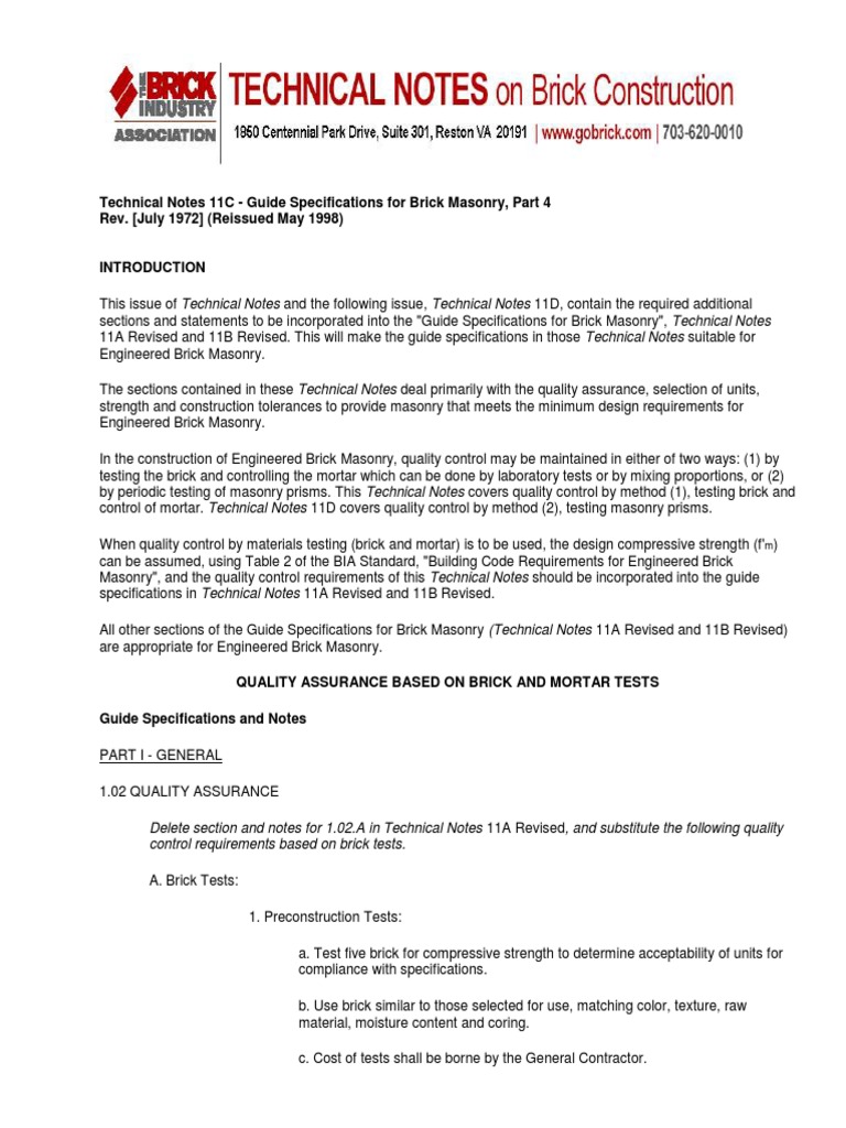 Technical Notes 11C - Guide Specifications For Brick Masonry, Part 4 ...