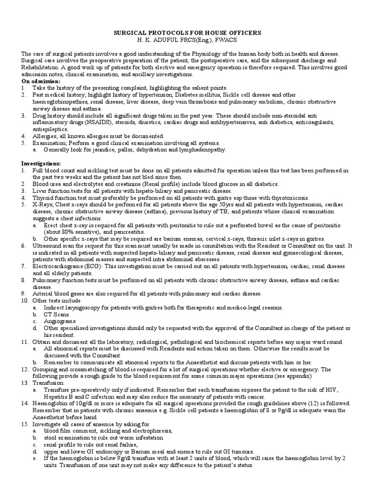 Handbook of Surgical Care For House Officers | PDF | Intravenous ...