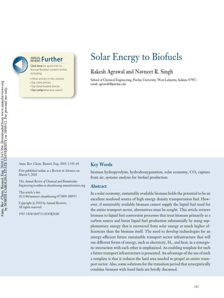 Solar Energy To Biofuels | PDF | Biofuel | Biomass